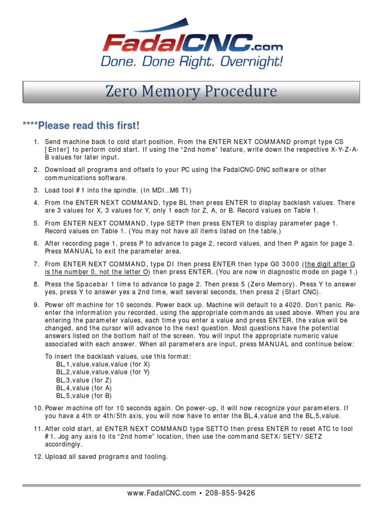 Fadal CNC Zero Memory Procedure Guide | PDF | Computing | Areas Of ...