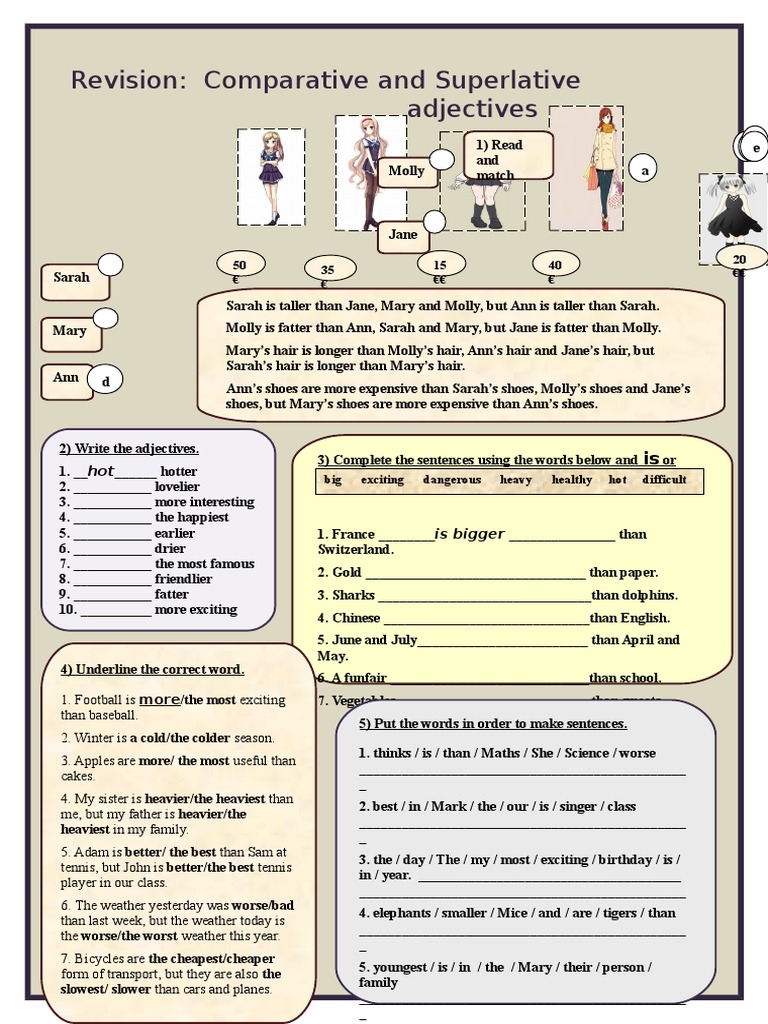 Revision Comparative and Superlative Adjectives Grammar Drills Picture ...