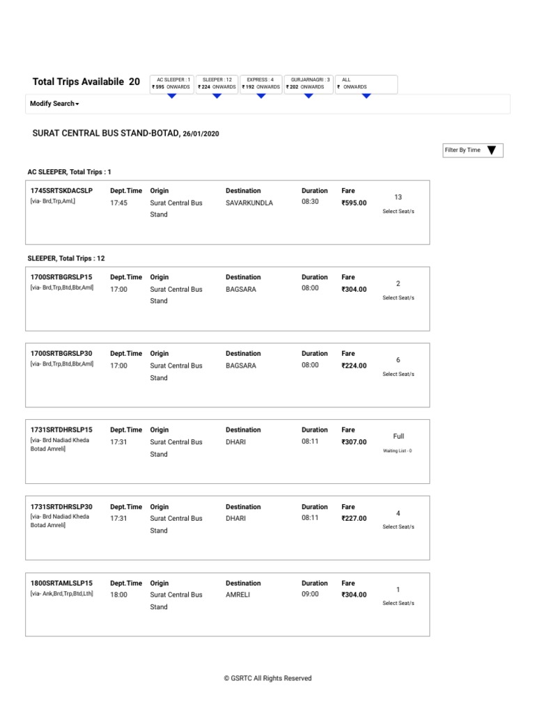 Surat Central Bus Timetable | PDF