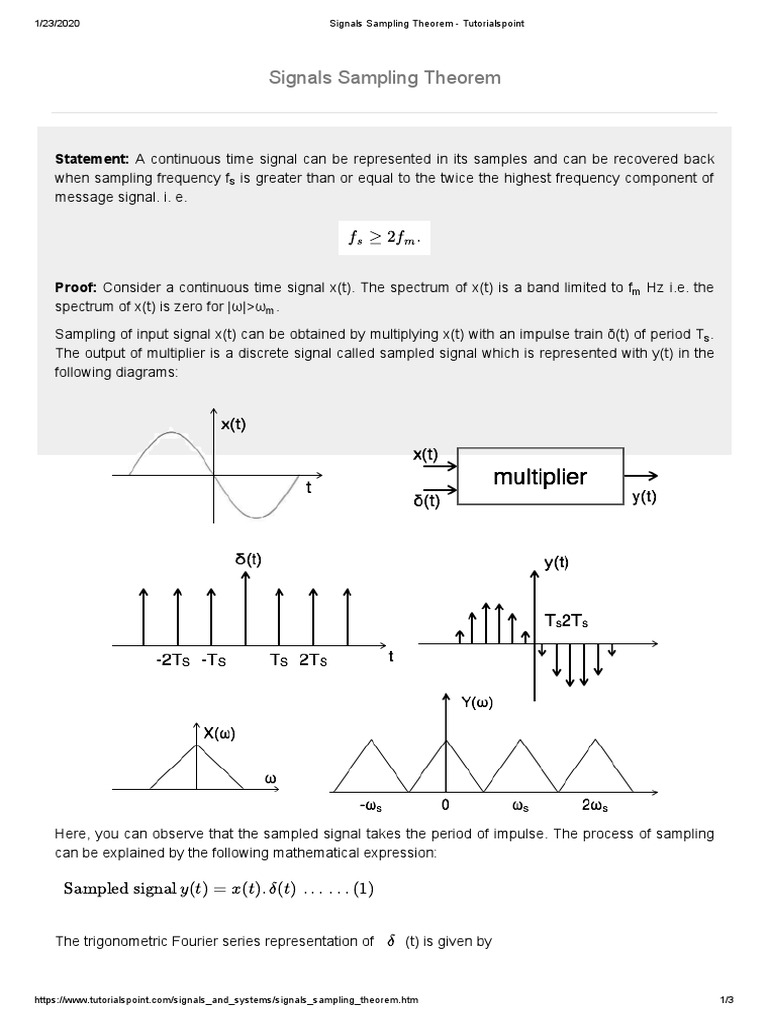 Signals Sampling Theorem | PDF | Sampling (Signal Processing) | Spectral Density