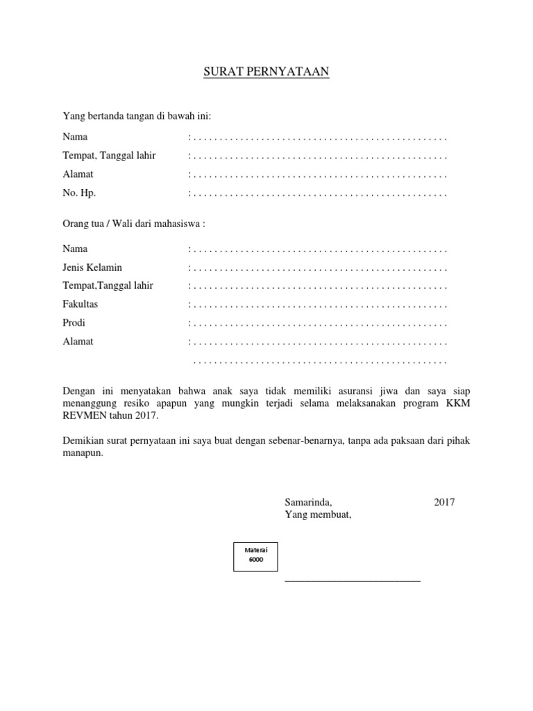 Surat Pernyataan KKM REVMEN 2017 | PDF