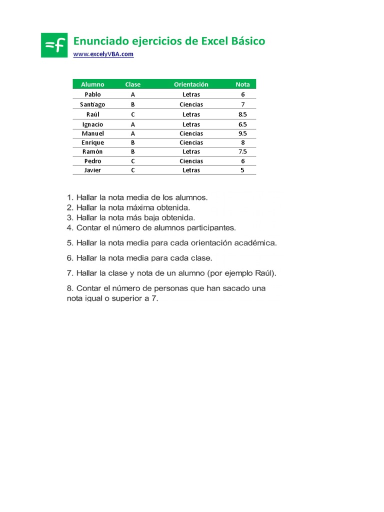Enunciado Ejercicios de Excel Básico | PDF