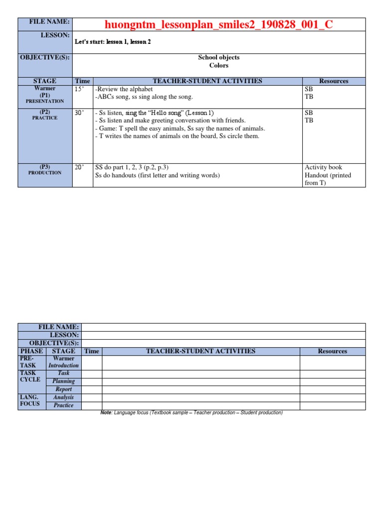 Smiles 2 Lesson Plan Overview | PDF