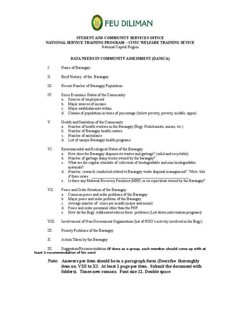 NSTP Diliman Community Profile DANICA | PDF | Waste | Poverty