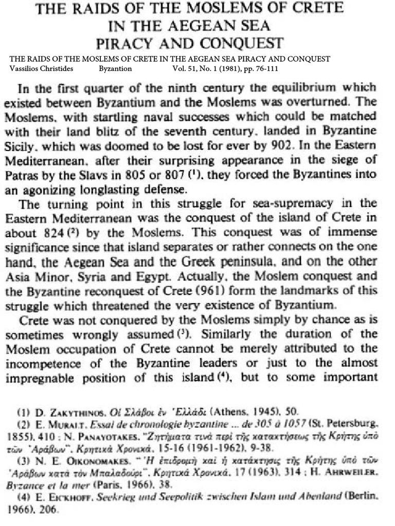The Raids of The Moslems of Crete in The Aegean Sea Piracy and Conquest ...