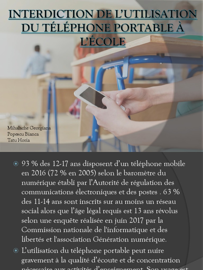 Interdiction de L'utilisation Du Téléphone Portable À L'école | PDF ...
