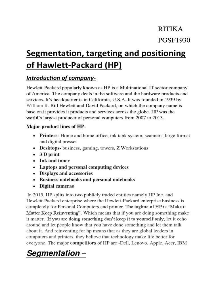 STP of HP | PDF | Hewlett Packard | Market Segmentation