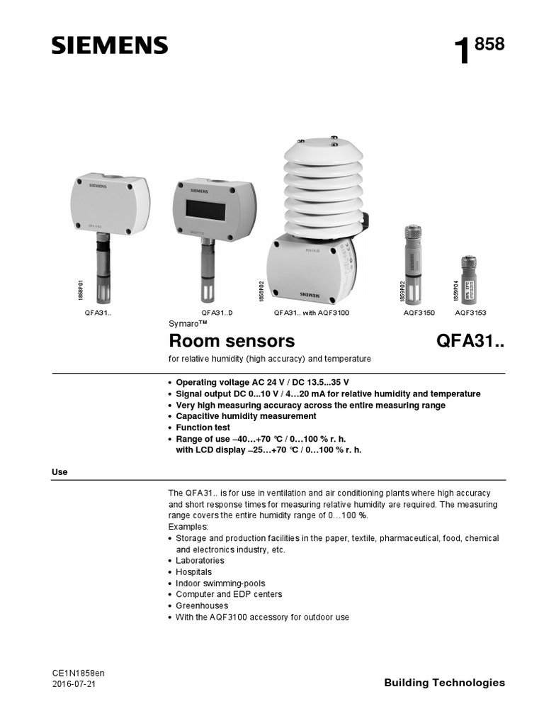 Room - Sensor QFA31.. - en | PDF | Sensor | Direct Current