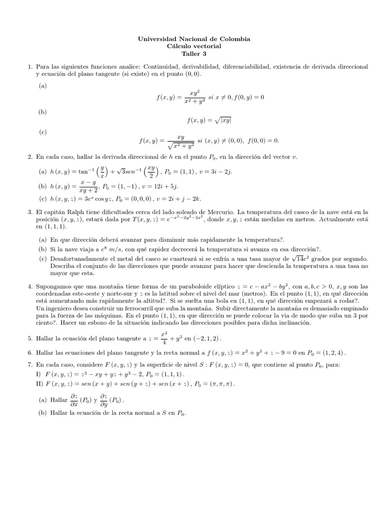 Taller Gradiente | PDF | Tangente | Vector Euclidiano