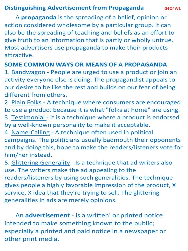 Distinguishing Advertisement From Propaganda | PDF | Propaganda ...