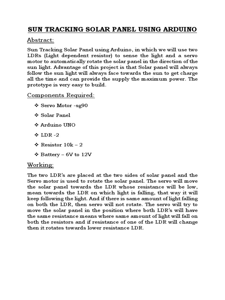 Sun Tracking Solar Panel Using Arduino | PDF