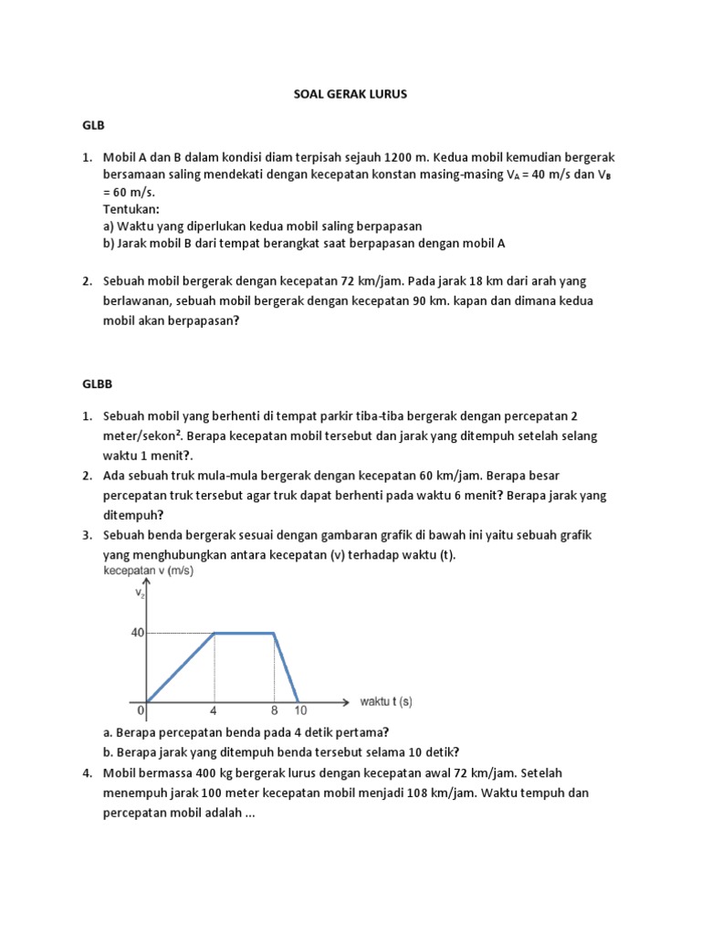 Soal Latihan Gerak Lurus dan Vertikal | PDF