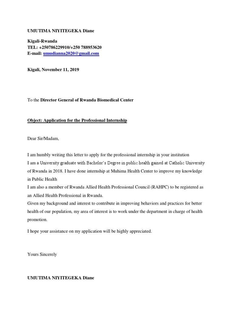 Application Letter For The Professional Internship | PDF