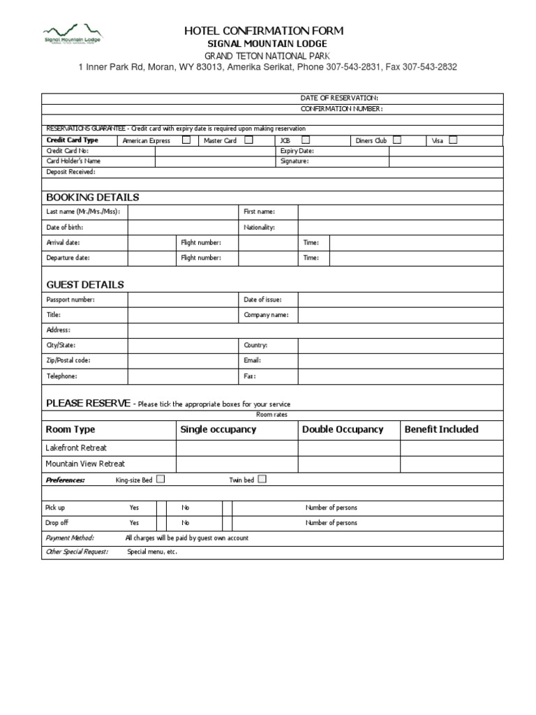 Hotel Confirmation Form | PDF | Credit Card | Payments