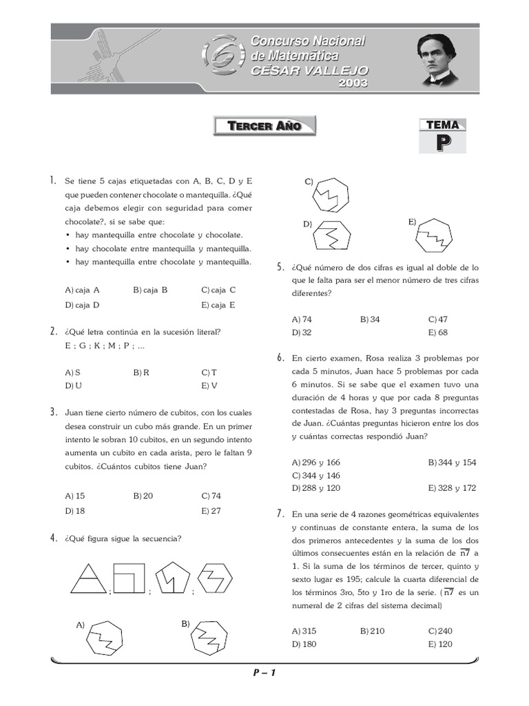 Examen de Conamat 3ero Secundaria Hasta 2019 PDF | PDF | Ecuaciones | Conceptos matemáticos