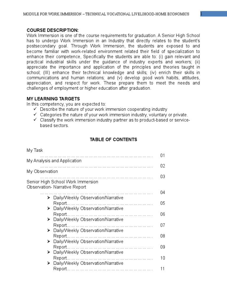 A Student's Documentation of Their Senior High School Work Immersion ...