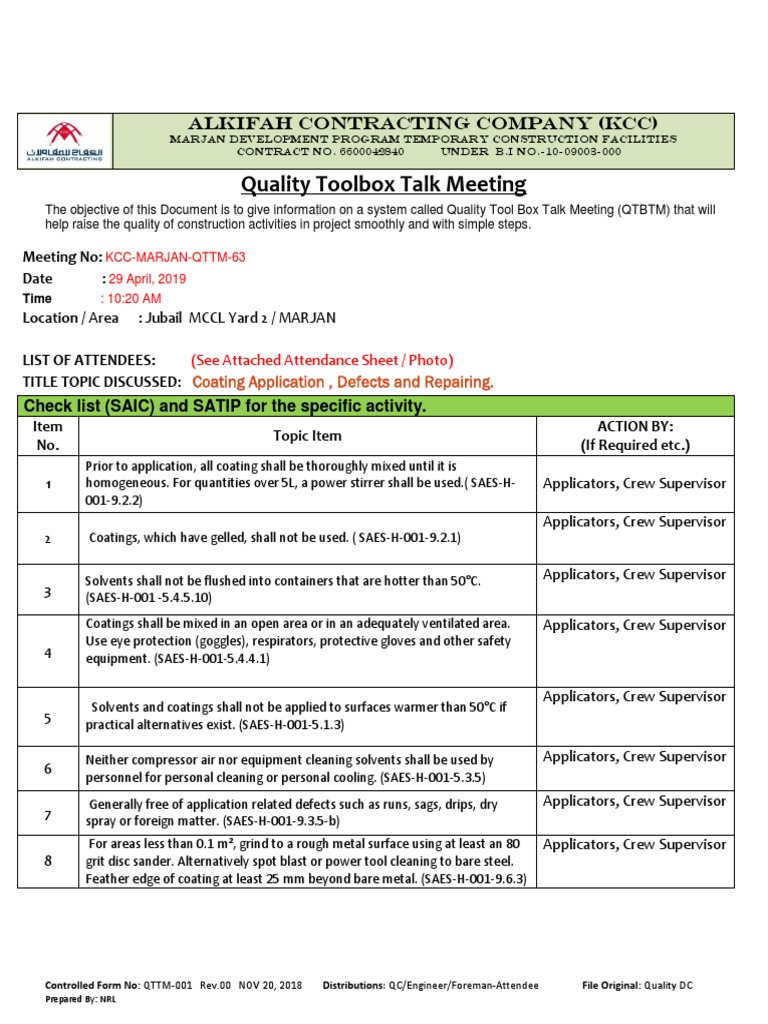 Quality Tool Box Meeting - Format | PDF | Industrial Processes | Materials
