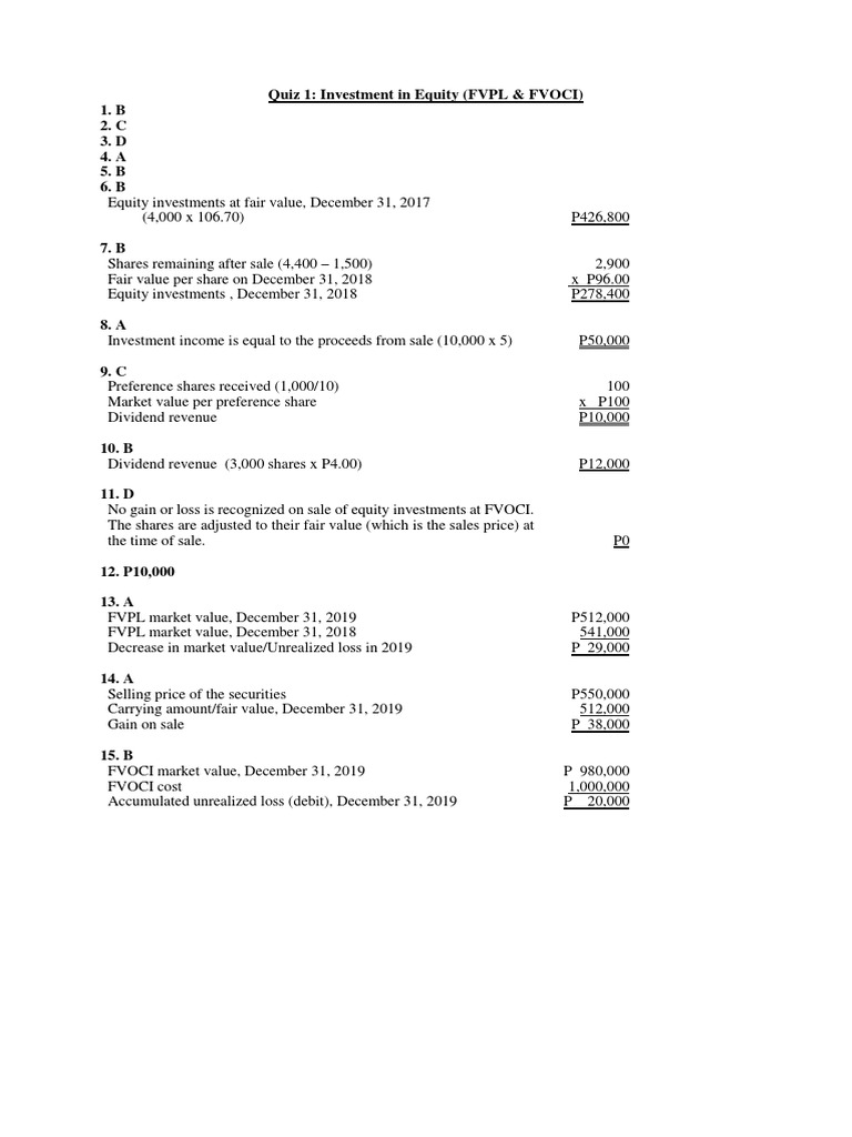 Answer Key Quiz 1 and 2 | PDF | Investing | Dividend