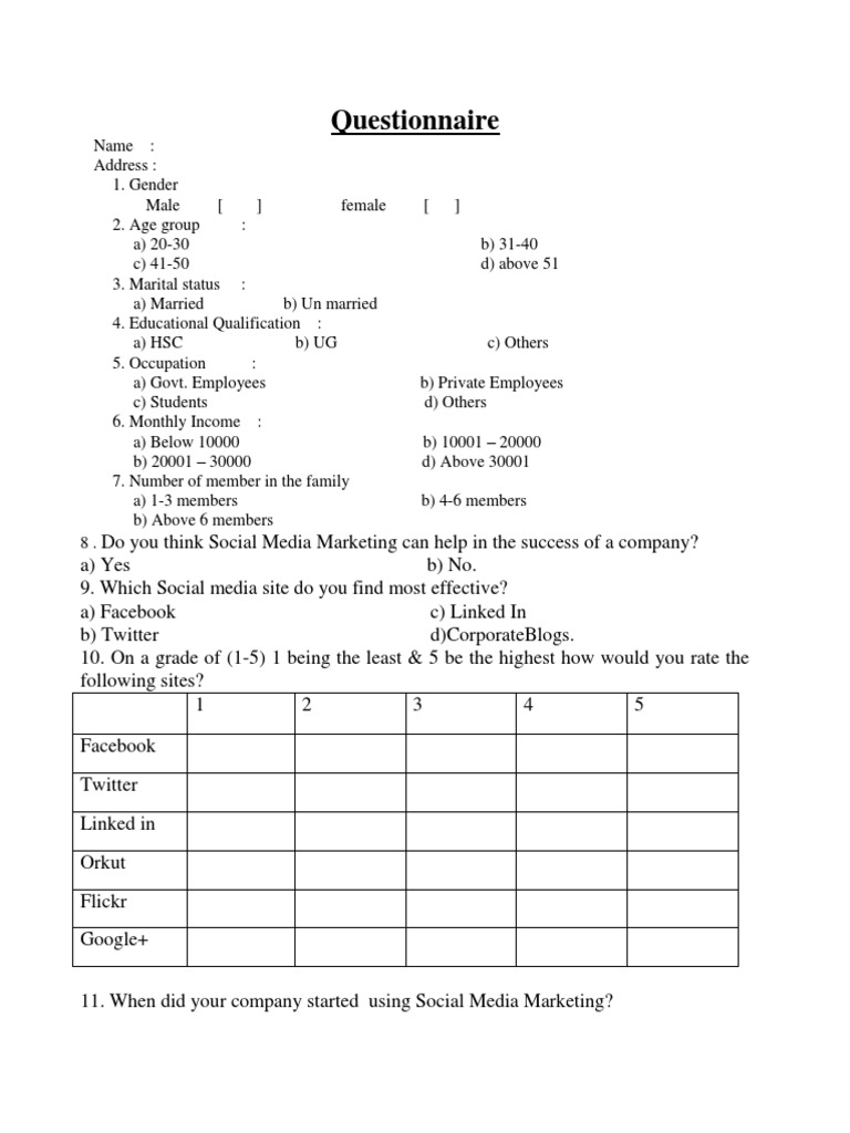 Social Media Marketing Effectiveness Survey | PDF | Social Media ...