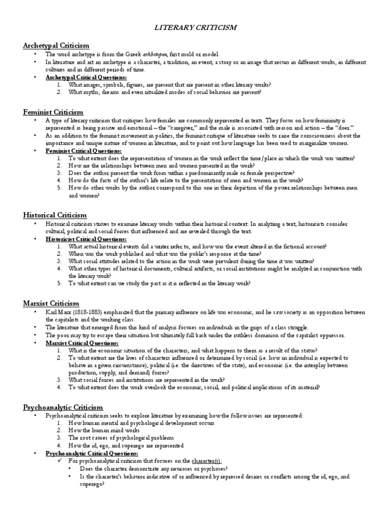 Notes On Literary Criticism | PDF | Psychoanalysis | Archetype