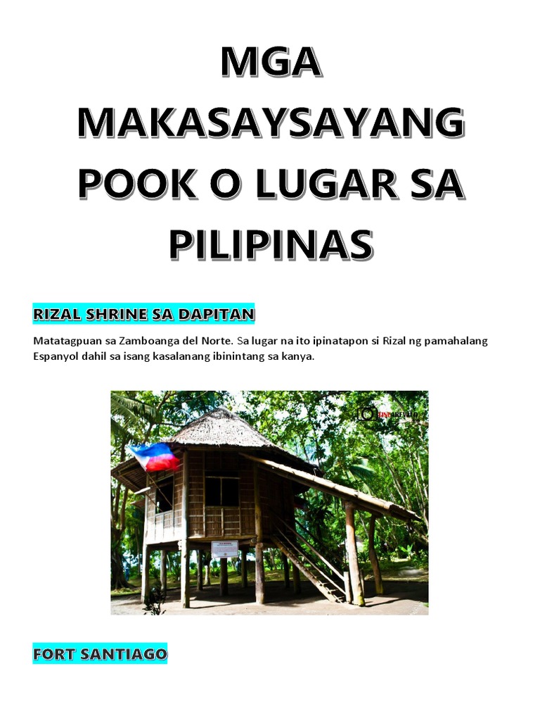 Mga Makasaysayang Pook o Lugar Sa Pilipinas | PDF