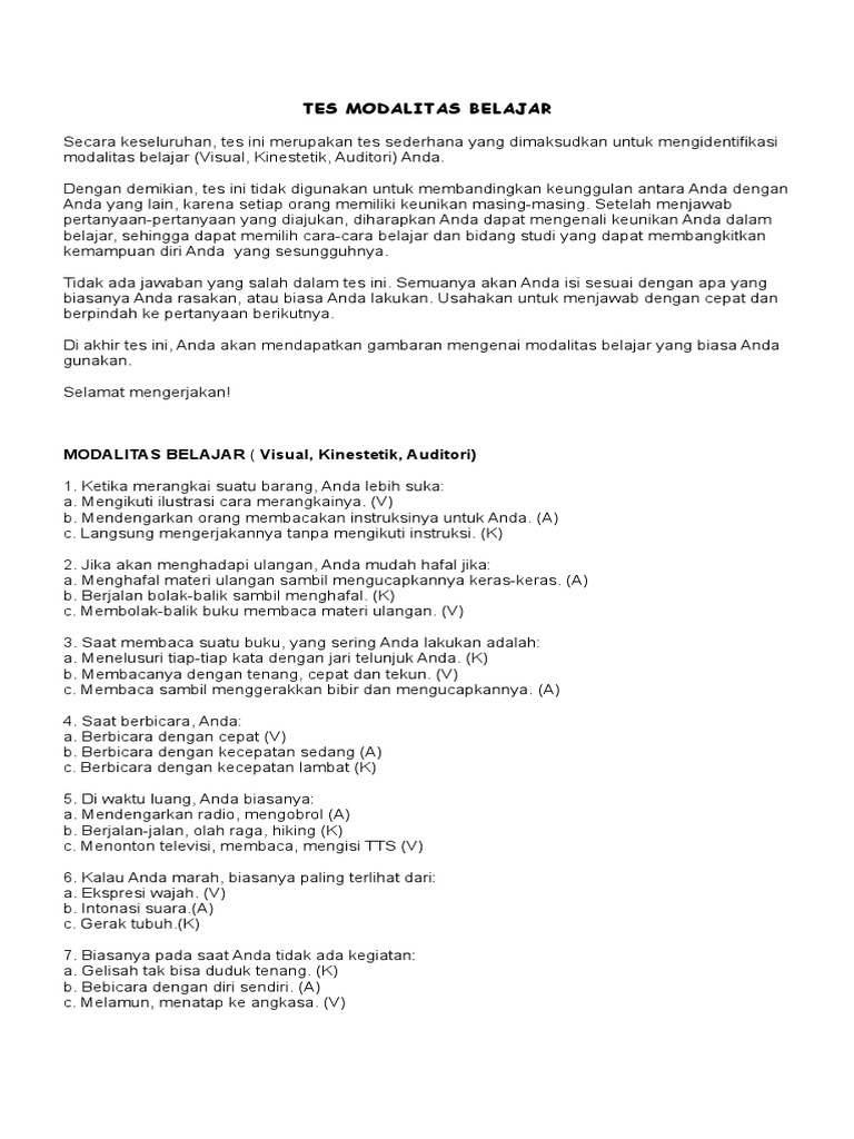 Tes Modalitas Belajar | PDF