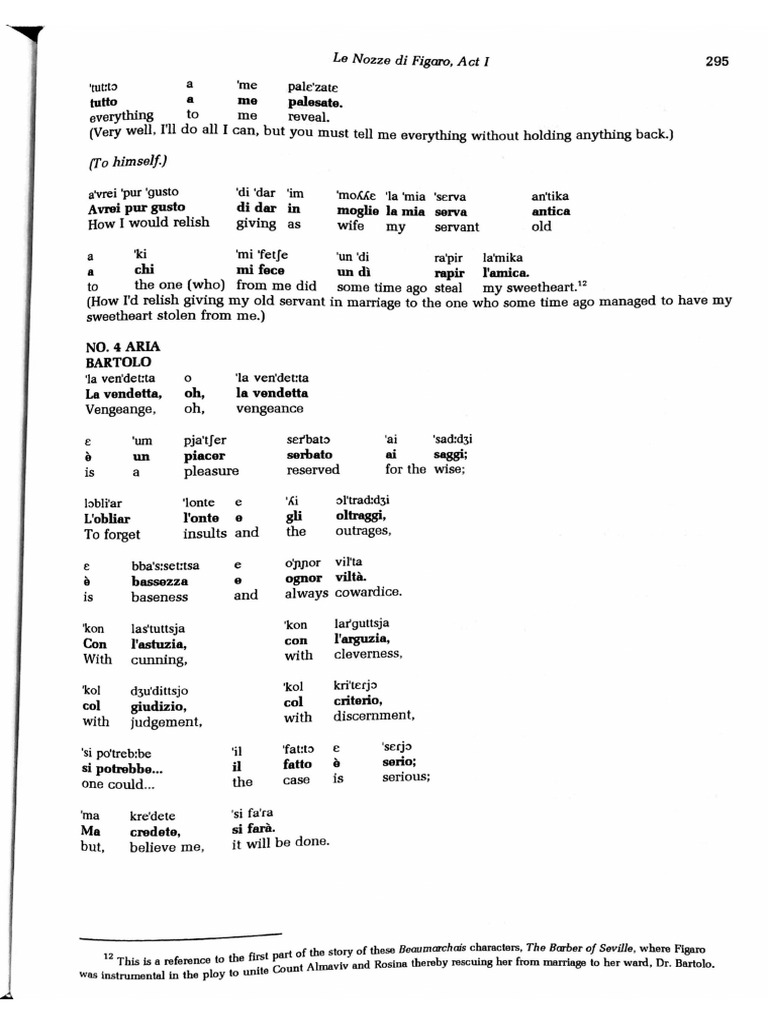 Le Nozze Di Figaro - La Vendetta (Bartolo's Aria) - IPA & Translation | PDF