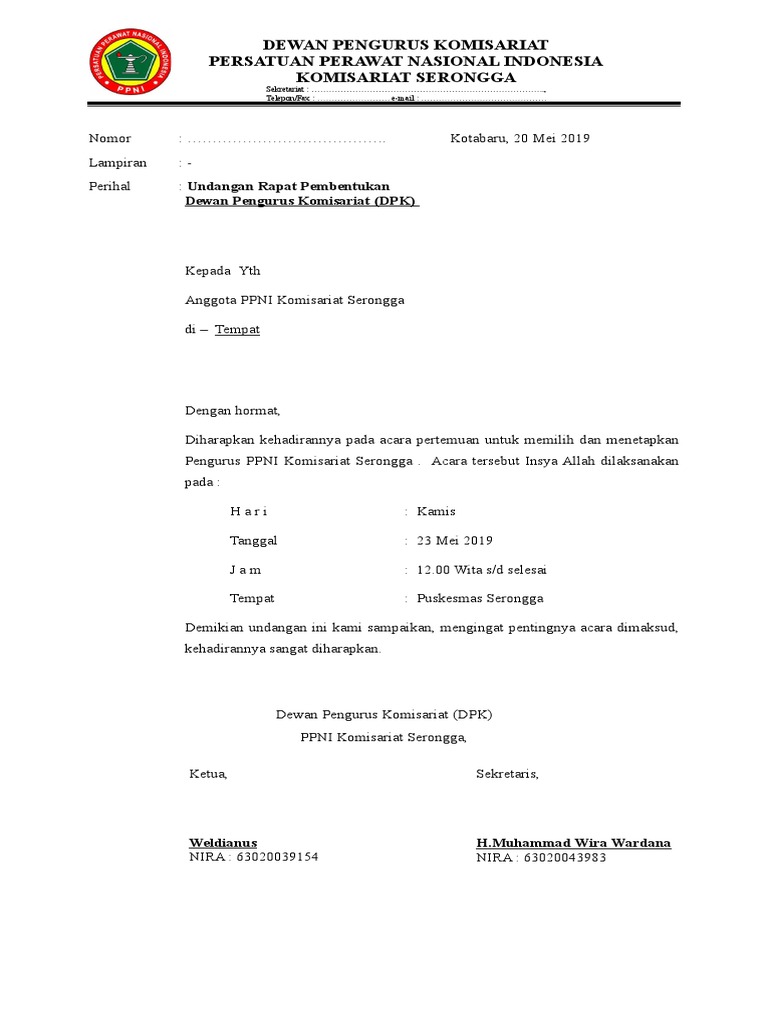Contoh Undangan Pembentukan DPK | PDF