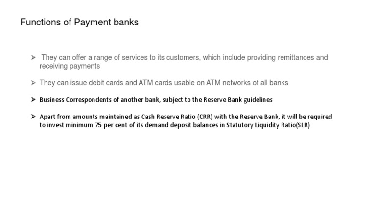 Functions of Payment Banks | PDF