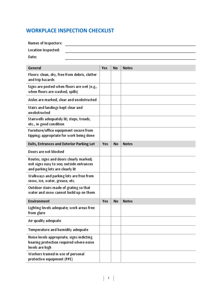 Workplace Inspection Checklist PDF | PDF | Personal Protective ...