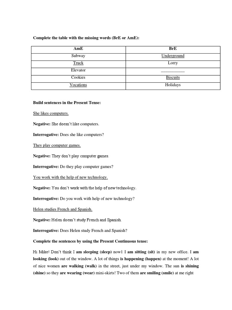 Complete The Table With The Missing Words | PDF | Syntax | Syntactic Relationships