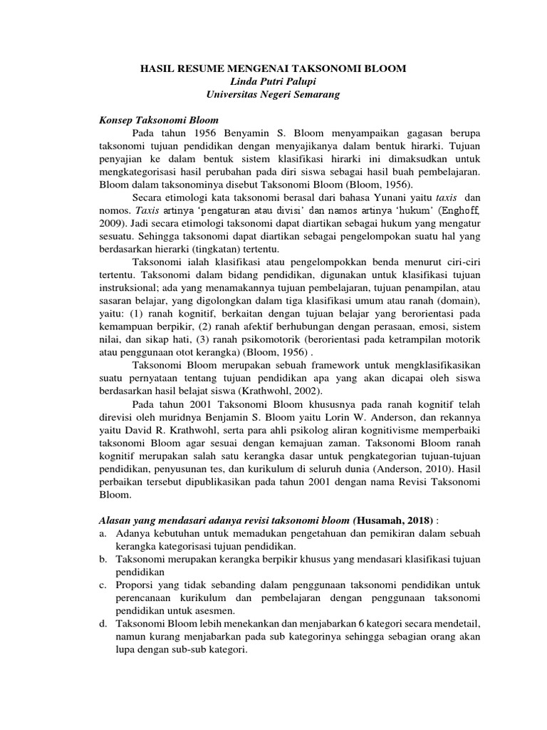 Linda Putri Palupi-RESUME TAKSONOMI BLOOM PDF | PDF