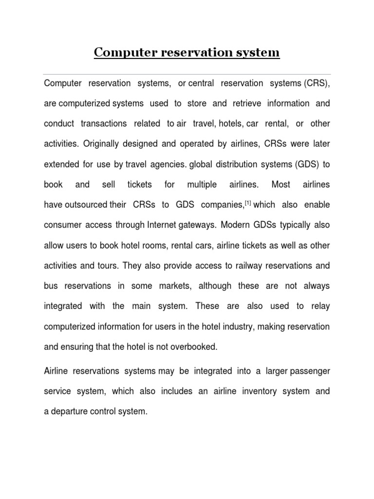 Computer Reservation System | PDF | Airlines | Service Industries