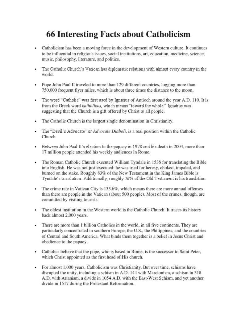 66 Interesting Facts About Catholicism | PDF | Catholic Church | Eucharist