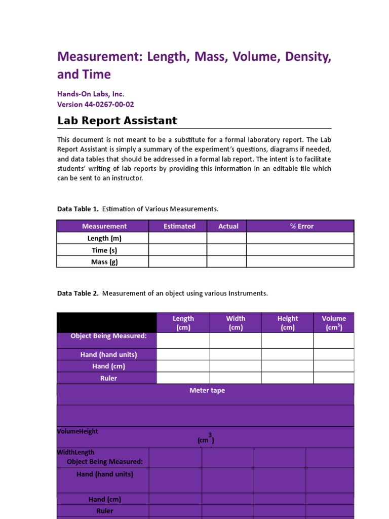 Lab Report - Measurements | PDF | Measurement | Density