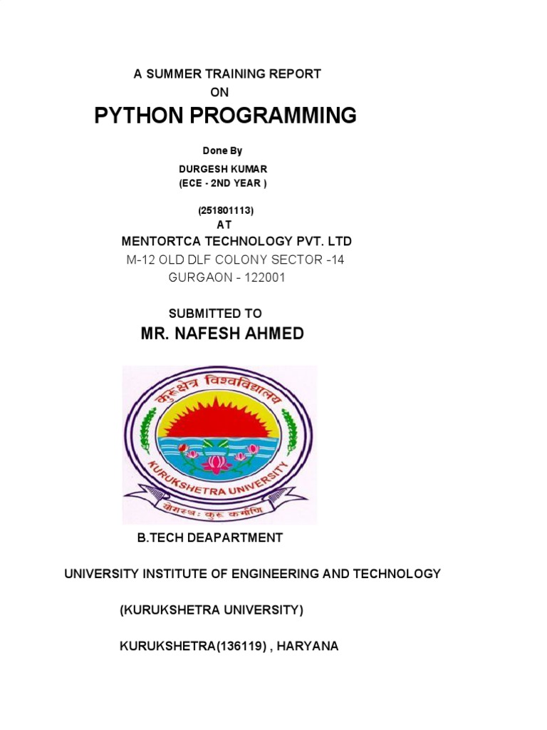 Python Report Pdf Python Programming Language Object Oriented Programming 