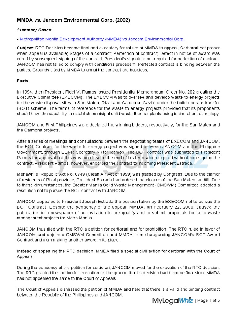 10 MMDA vs. Jancom, G.R. No. 147465, Jan. 30, 2002. (Original Decision ...