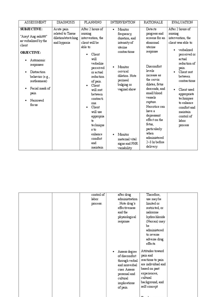 NCP During Labor | PDF | Childbirth | Pain
