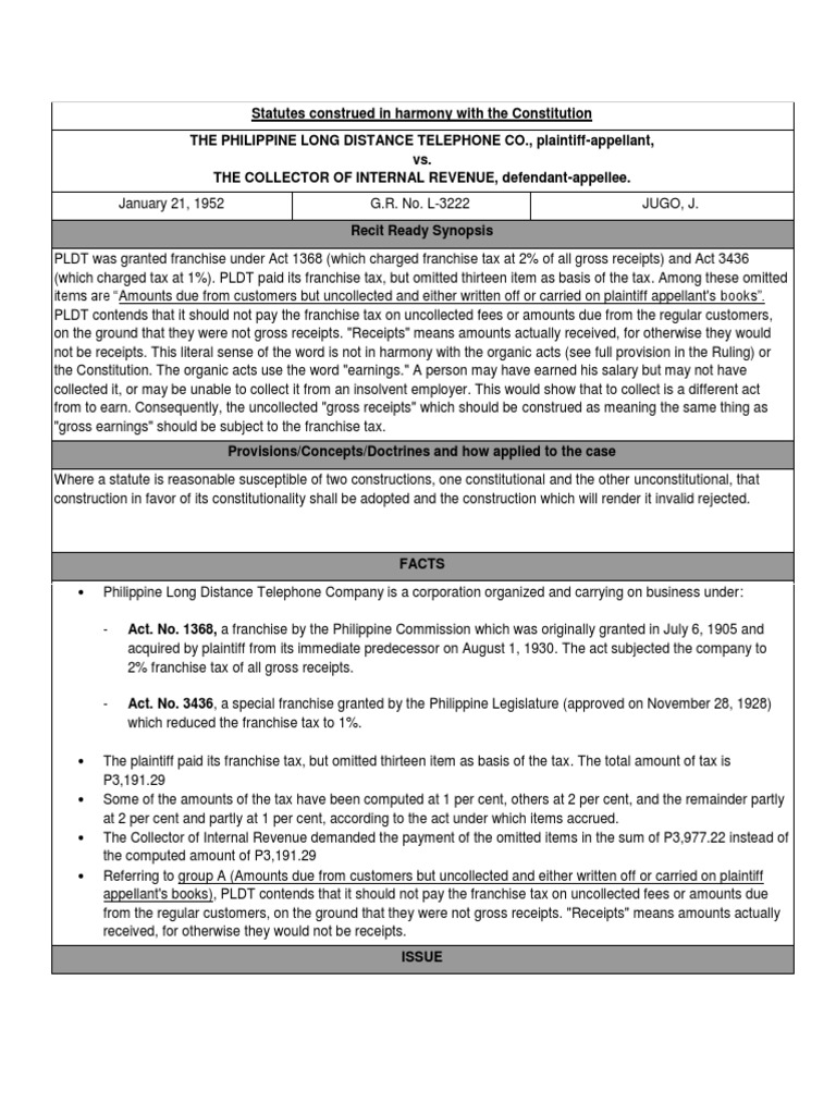PLDT V CIR (Digest) | Download Free PDF | Receipt | Taxes