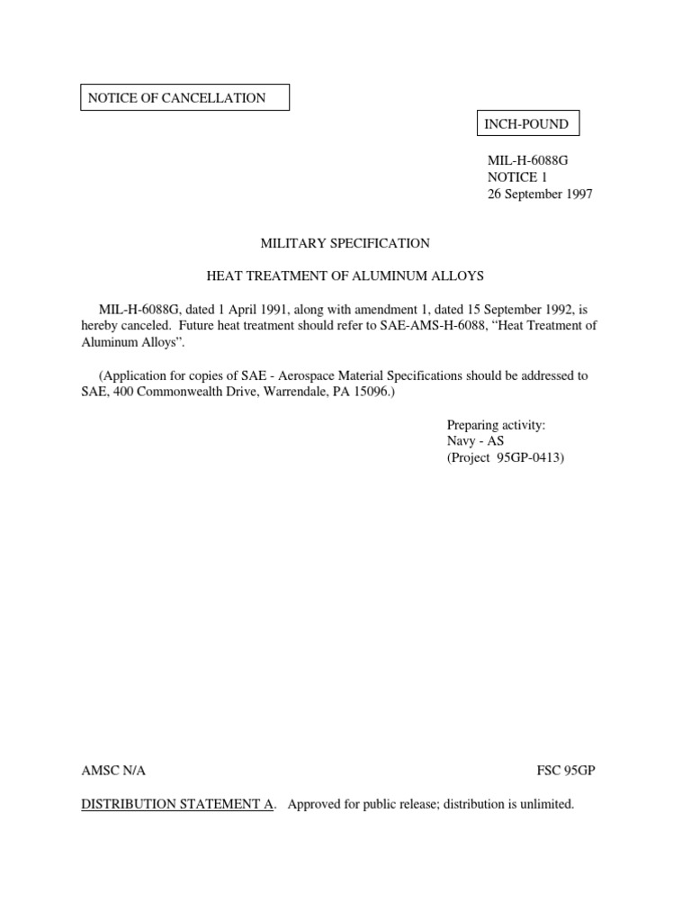 MIL-H-6088G (n1) (Heat Treatment of Aluminum Alloys) | PDF