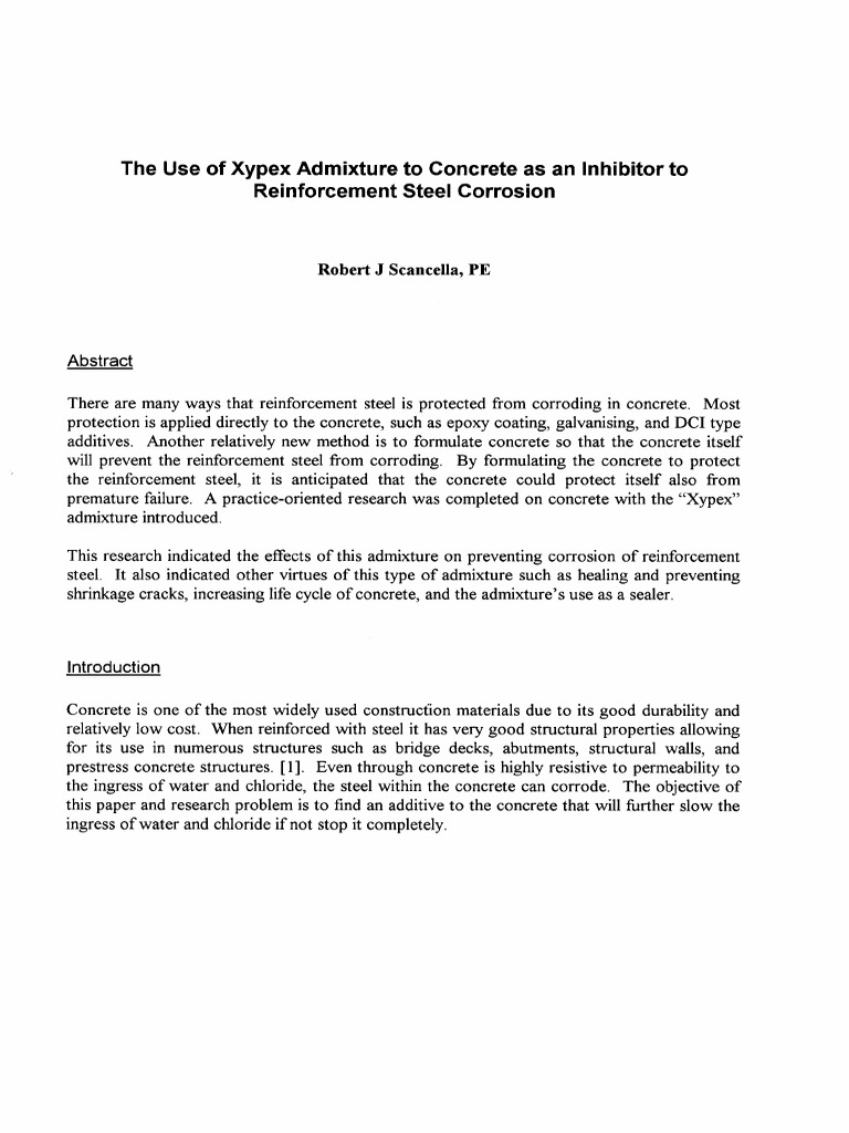 The Use of Xypex Admixture To Concrete As An Inhibitor To Reinforcement ...
