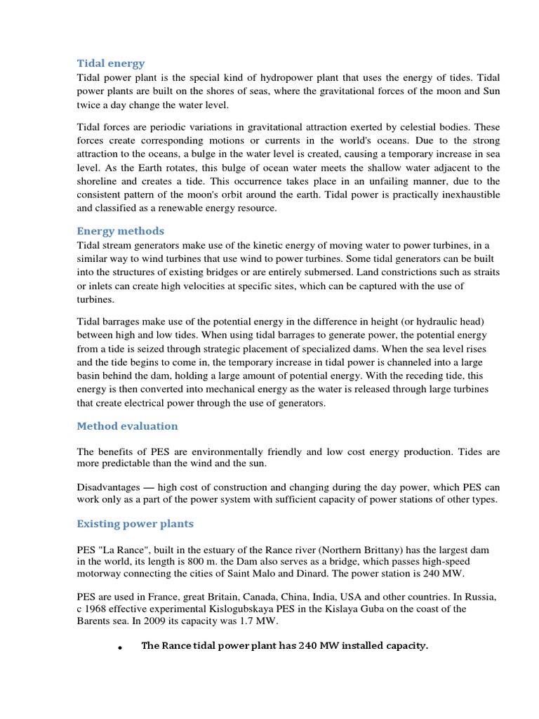 Tidal Energy | PDF | Electric Power | Nature