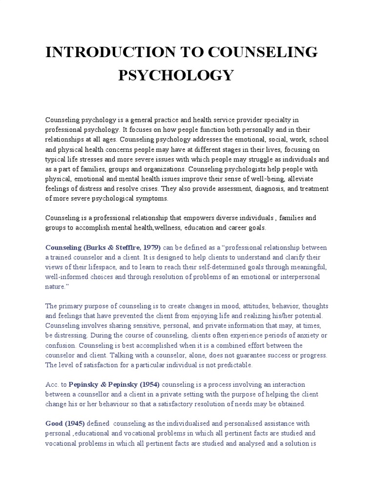 Intro To Counselling | PDF | Counseling Psychology | Psychotherapy