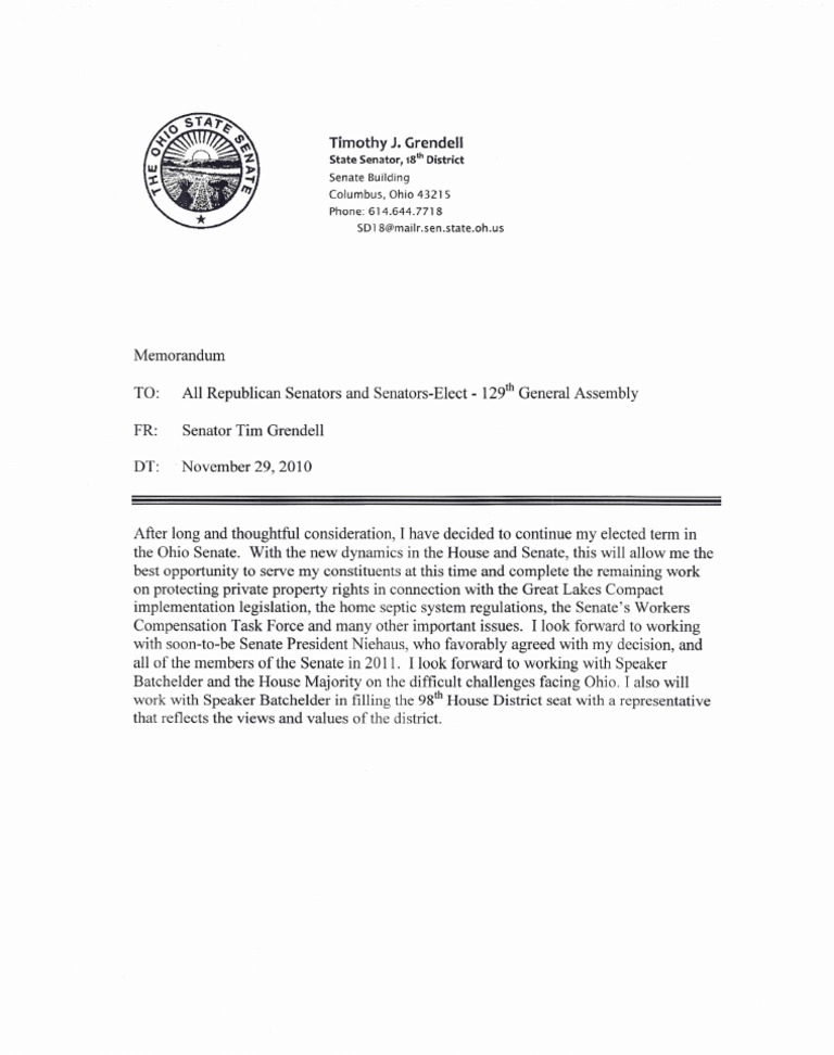 Grendell's Commitment to Ohio Senate | PDF | Law