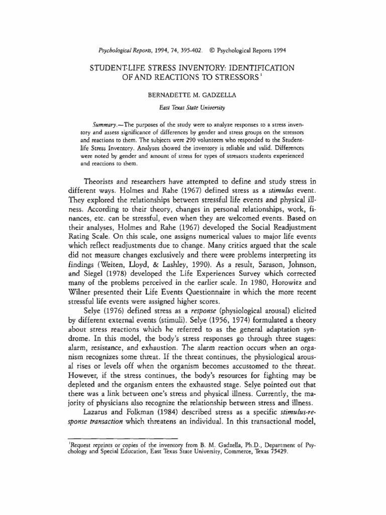 Gadzella 1994 | PDF | Stress (Biology) | Psychology