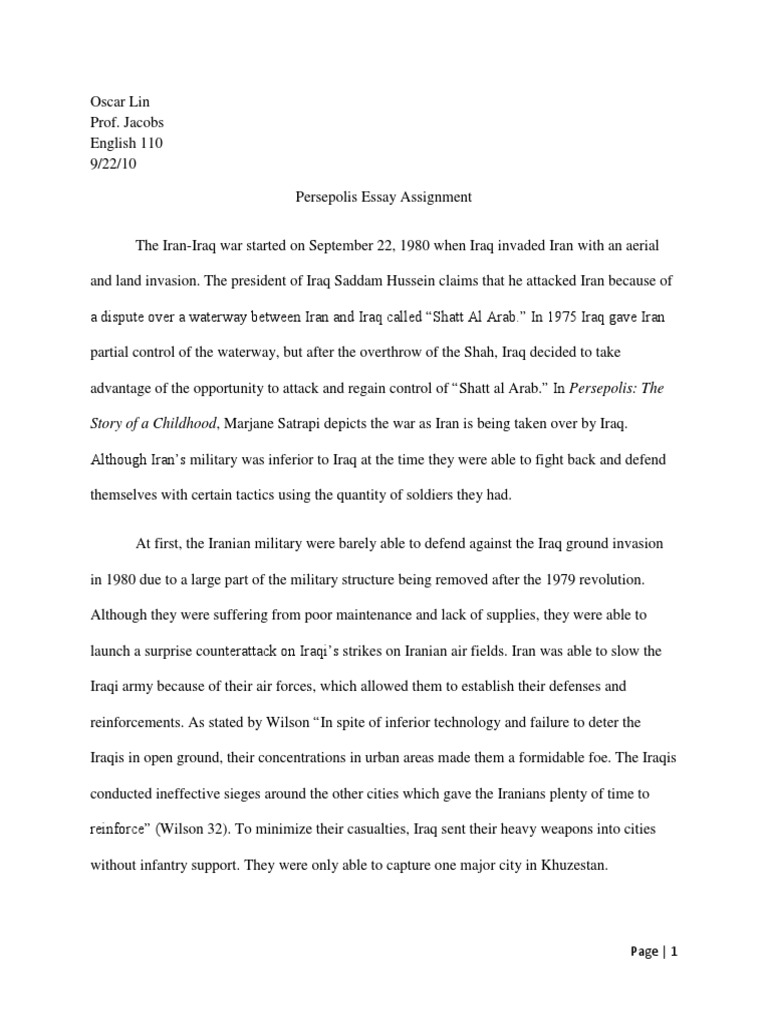 Persepolis Assignment Final Draft | PDF | Iraq | Iran