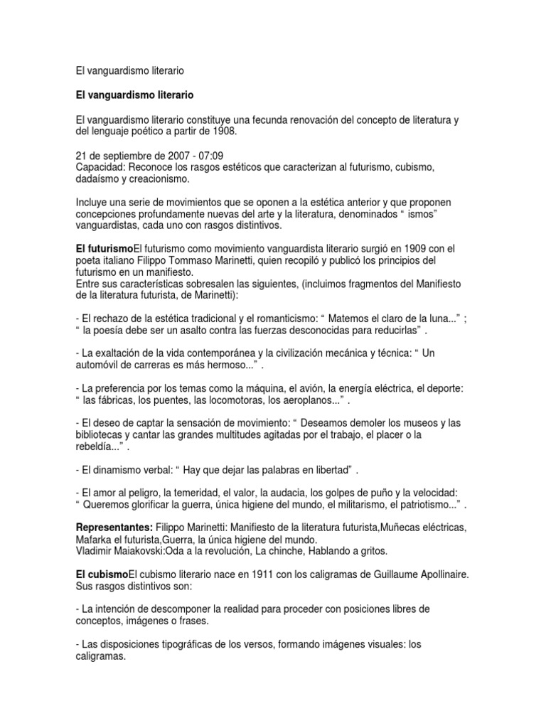 Vanguardismo literario y sus movimientos | PDF | Vanguardia | Poesía