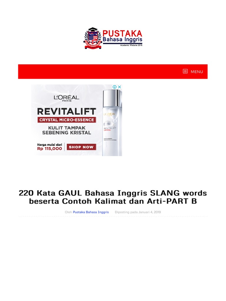 220 Kata GAUL Bahasa Inggris SLANG Words Beserta Contoh Kalimat Dan Arti-PART B PDF | PDF | Seni ...