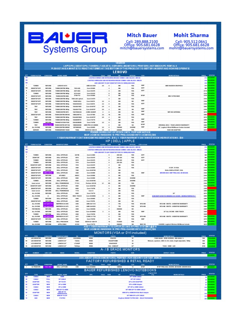 Bauer Systems Price List | PDF | Laptop | Desktop Computer