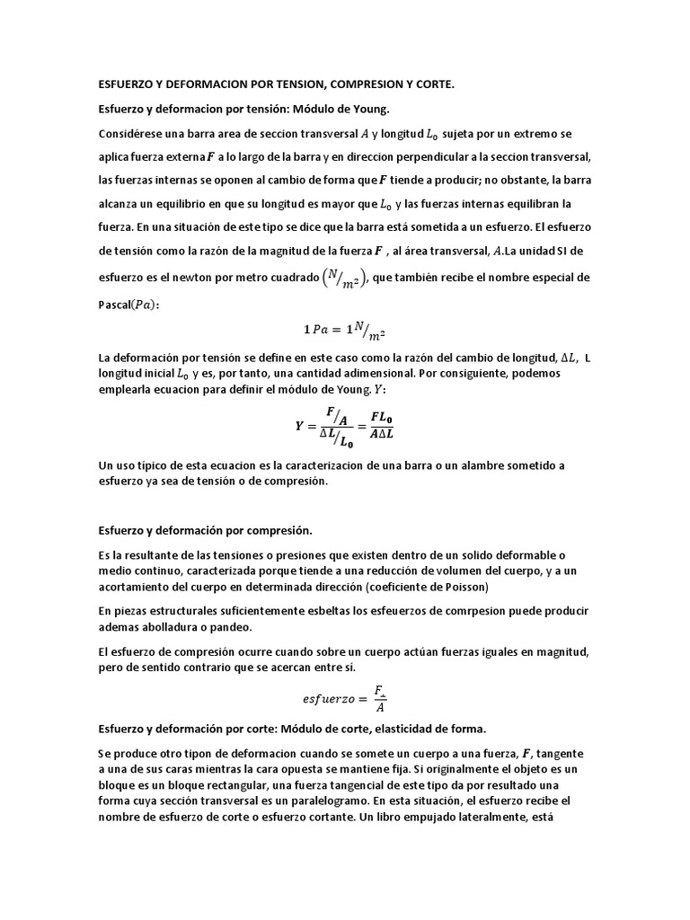 Esfuerzo y Deformación: Tensión, Compresión y Corte | PDF | Estrés ...